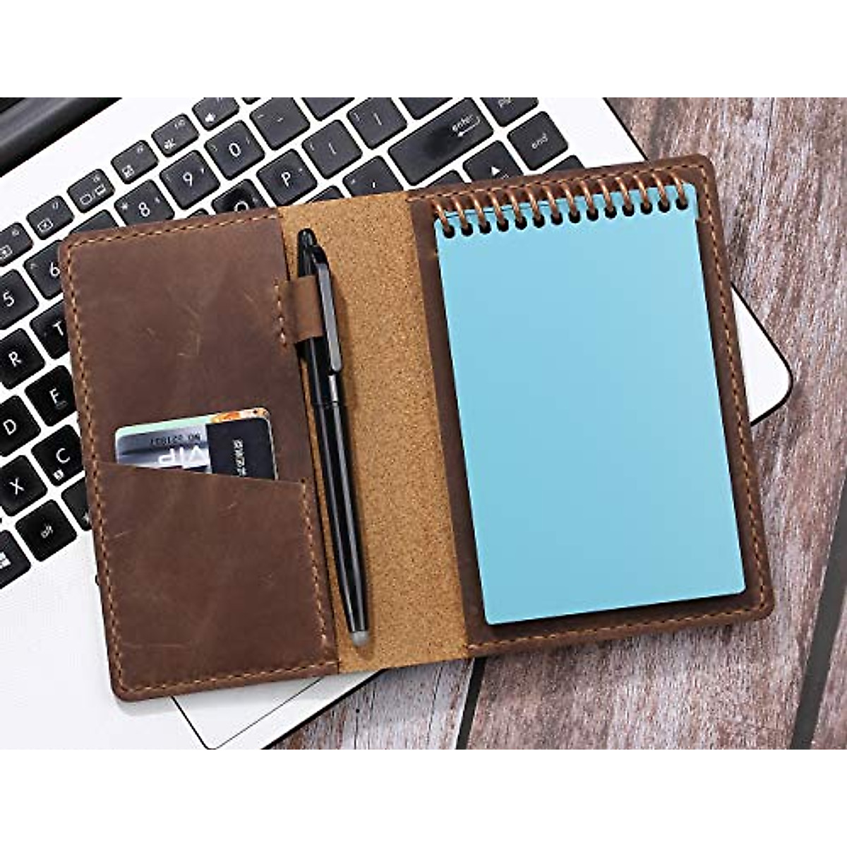 Leather Journal Cover for 3.5" x 5.5" Pocket Size Notebook With Pen Loop, Leather Cover Compatible with Rocketbook Notebook Mini Size - Brown