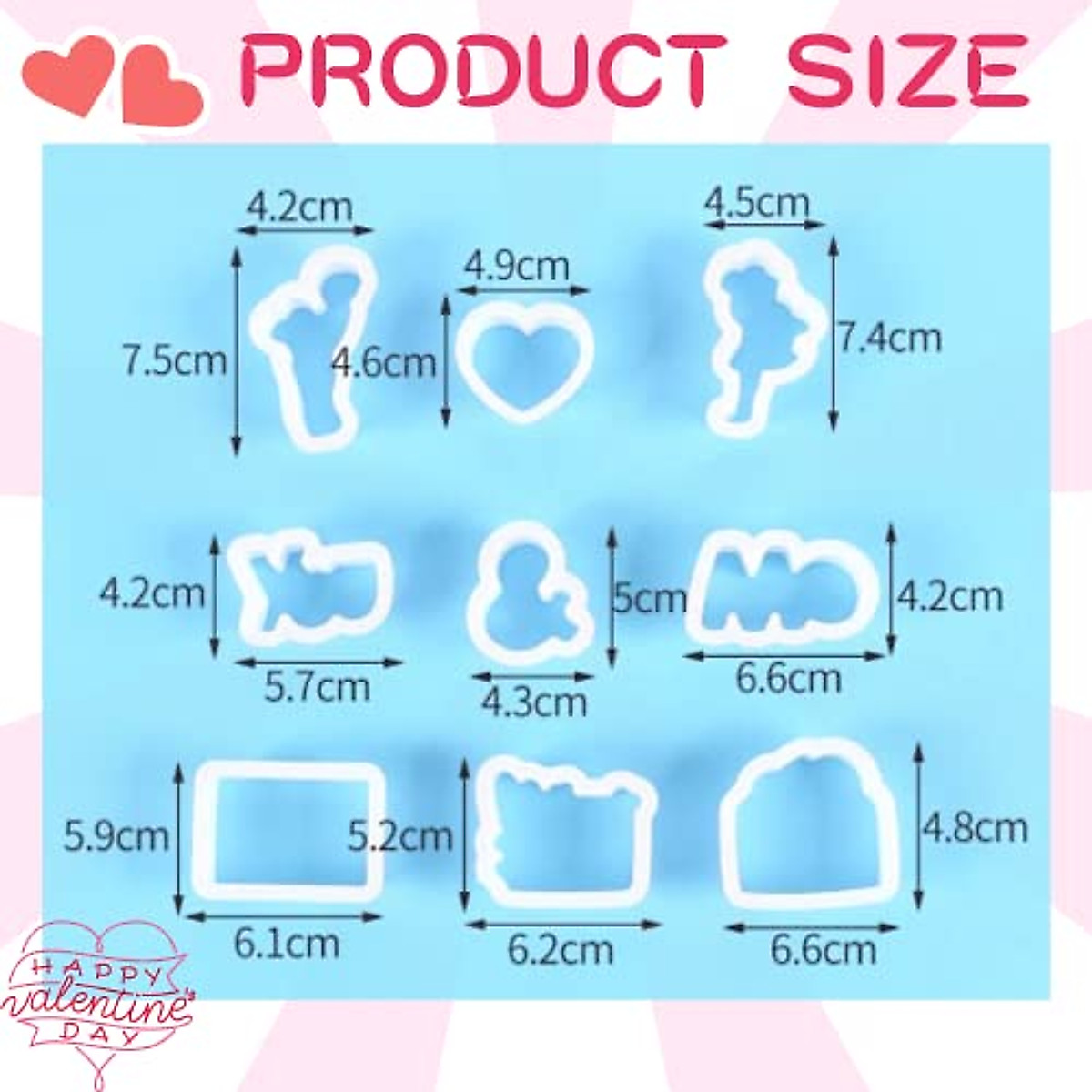Crethinkaty Valentine's Day Cookie Cutter Set - 9Pcs Plastic Valentines Biscuit Cutter-Man,Woman,Love letter,Heart,Words-for Fondant Cookie DIY Baking.