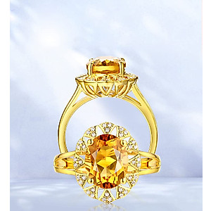 Fashion Citrine Gold Plated Gemstone Ring Yellow Diamond Ring Open Ring 925 Sterling Silver Oval Diamond Cut Cubic Zirconia Citrine Ring Wedding Engagement Ring 593 (golden color)