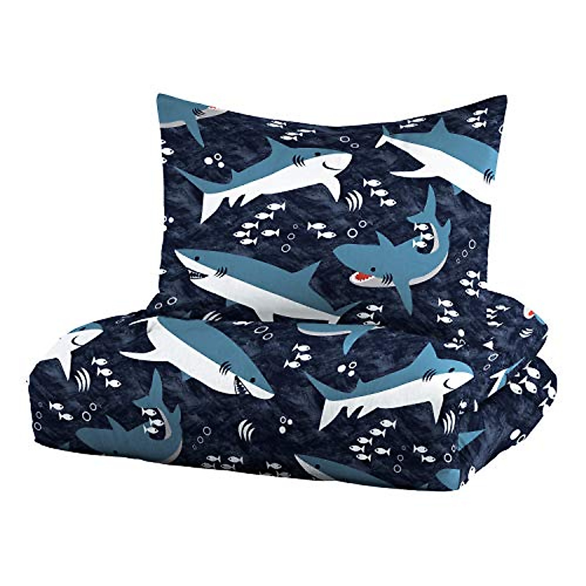 dream FACTORY Kids 5-Piece Complete Set Easy-Wash Super Soft Microfiber Comforter Bedding, Twin, Blue Sharks