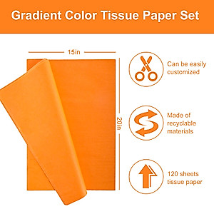 Whaline 120 Sheet Assorted Orange Tissue Paper 15 x 20 Inch Wrapping Paper Decorative Gift Wrap Tissue Paper Art Paper Crafts for Halloween Autumn Thanksgiving Fall Harvest Holiday Pompom