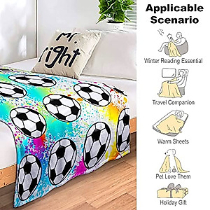 Super Soft Soccer Blanket Throw Soccer Ball Blankets Lightweight Flannel Warm Cozy Football Blanket Gifts for Sport Fans Kids Adults 50"X40"