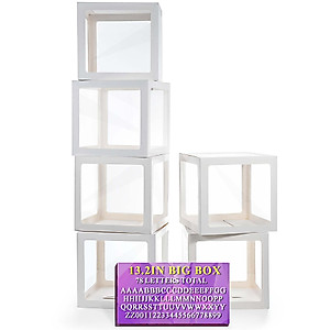 Ledido White Transparent Balloon Boxes With 78 Letters, 13.2" Big Name Boxes for Baby Shower Clear Baby Boxes for Gender Reveal, Birthday Wedding, Graduation Prom Party Decorations -6 PCS
