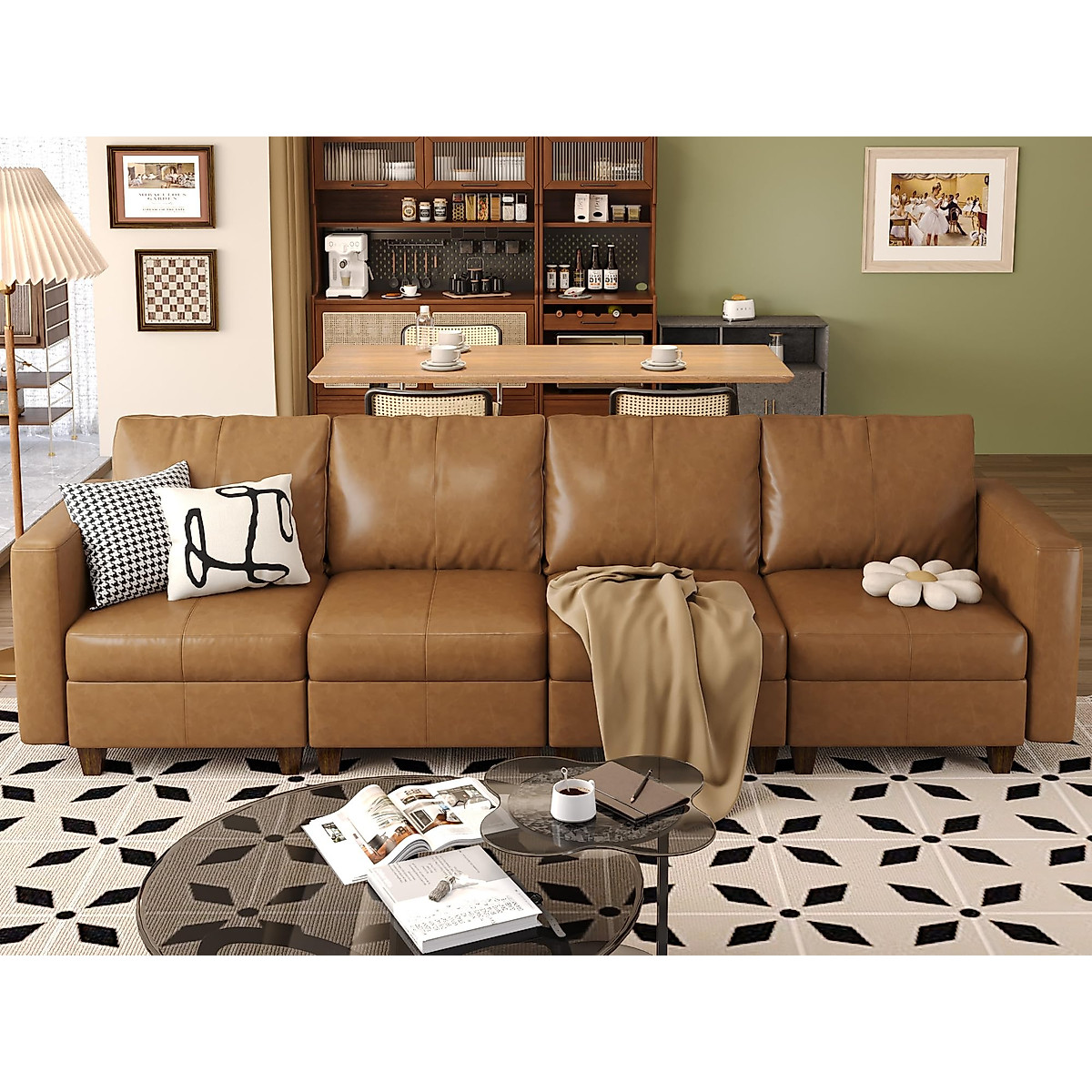 EASE MOOSE Modular Sectional Couch with Storage Seats, 4 Seat Faux Leather Convertible Modular Sofa Sectional Sofa Couch with Reversible Chaises for Small Spaces
