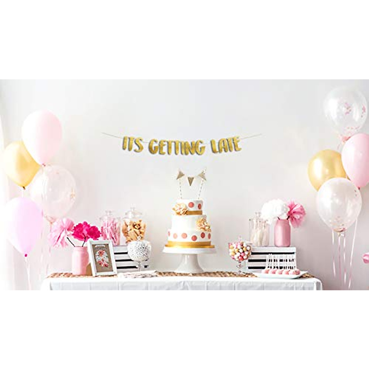 Its Getting Late Gold Glitter Banner - Satirical Funny Birthday and Housewarming Decorations for 21st 30th 40th 50th 60th Birthdays - Retirement Party Supplies