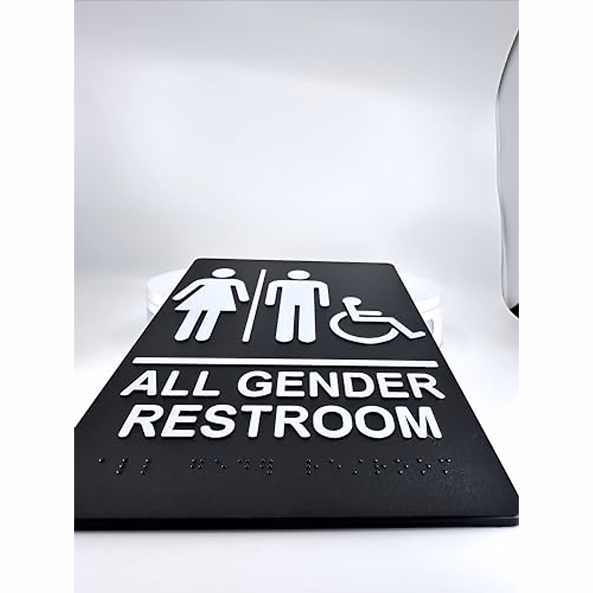All Gender Restroom Sign Set, ADA Compliant Title 24 Set, Wall & Door Sign, Braille Grade II(Californian), Title 24,12" Diameter Round Door Sign & Tactile Wall Sign (Black)