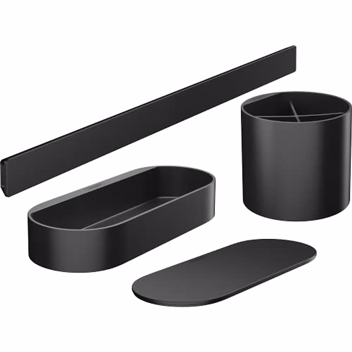 Hansgrohe 27968670 WallStoris Accessory Without Drilling, 4 Pieces, Wall Bar, Storage Basket, Lid, Toothbrush Beaker, Matte Black Bathroom Set