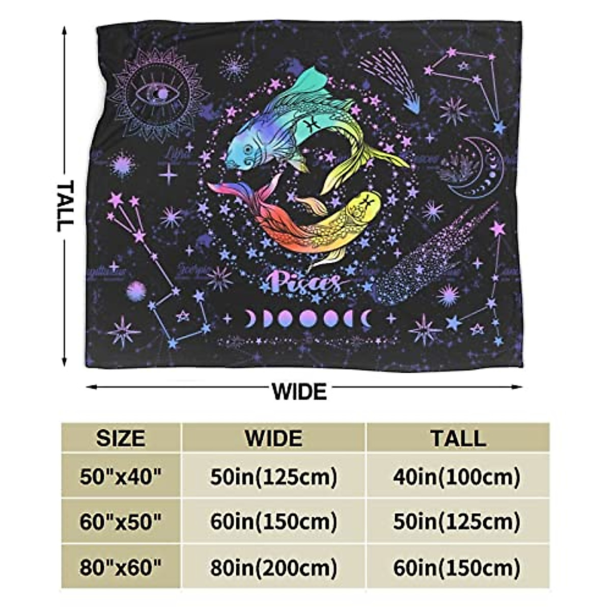 Pisces Constellation Blanket Zodiac Sign Throw Blanket Astrology Flannel Throw Blanket Constellation Gifts Blanket for Women Men 60"X50"