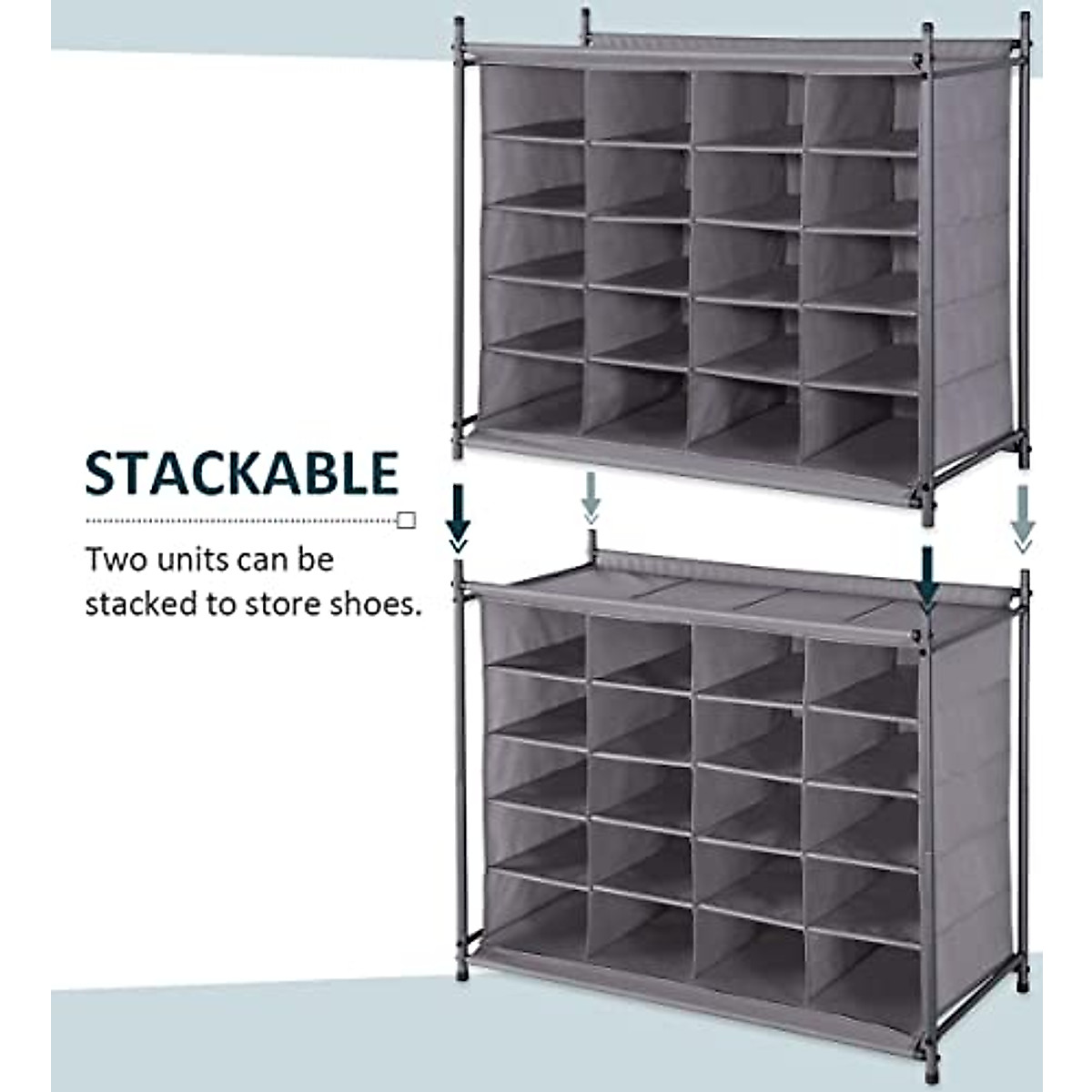 STORAGE MANIAC Stackable Shoe Cubby Organizer, Free Standing Shoe Cube Rack for Entryway, Bedroom, Apartment, Closet, 20-Cube Gray