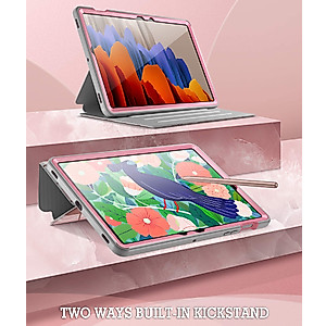 Popshine Marble Series Designed for Samsung Galaxy Tab S7 / S8 Case, Full Body Premium 360 Degree Protective Folio Cover with Built-in Screen Protector, Liquid Marble Pink