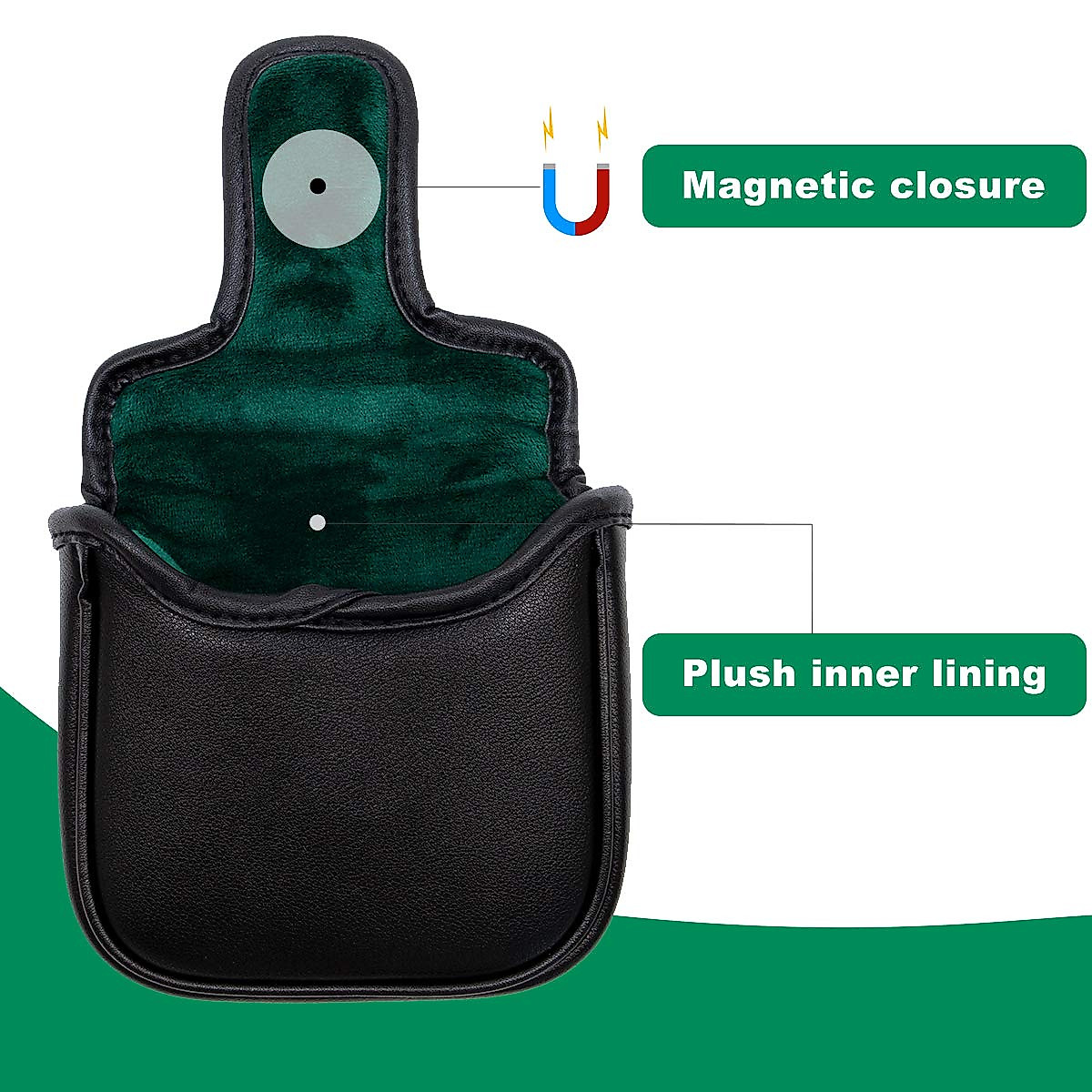 Barudan Golf Lucky Shamrock Heel Shaft Mallet Cover Square Mallet Putter Cover Headcover Magnetic for Scotty Cameron 6M DB Taylormade Spider S Ping (Black)