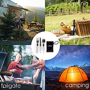 Life 2 Go 3 Pcs Camp Cooking Utensil Set & Outdoor Kitchen Gear Cookware Kit, Portable Compact Carry Case for Camping, Hiking, Travel, BBQ GrillinG Stainless Steel Accessories Spoon & Fork, Black