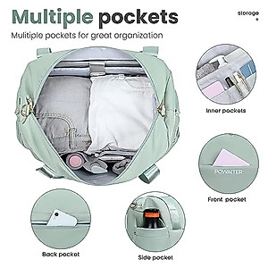 Weekender Bag with Shoe Compartment, Gym Bag for Women with Wet Pocket, Large Travel Bag with USB Charging Port for Travel and Gym-Green