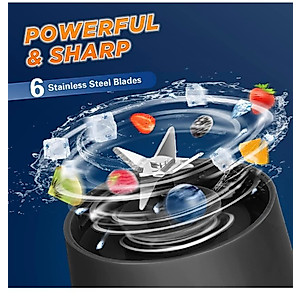 Portable Blender,Personal Blender for Smoothies and shakes with Rechargeable USB Port, 380ml mini Personal Size Blender with 6 Blades (black)