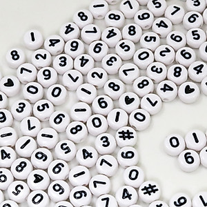 Melius 500Pcs Acrylic Number Beads for Jewelry Making, DIY Necklaces, Key Chains, Bracelets (4x7 Round, White)