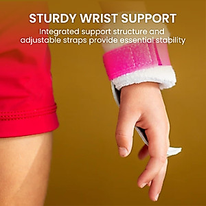 Amrta Gymnastics Grips Wristbands Sets for Girls Youth Kids 2 Pair Palm Protection Equipment with Wrist Support, Gymnastic Bar Grip Gloves Set Weightlifting Sports Workout (M, Pink-Black)