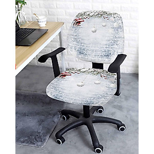 Christmas Ball Office Chair Cover Stretchable Computer Chair Seat Cover Backrest Slipcovers, Stretchable Rotating Desk Chair Seat Cushion Split Protectors Winter Snowy Pine Tree Leaves Farmhouse