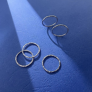 Kakikaki 925 Sterling Silver Minimalist Hammered Textured Thin Knuckle Midi Stacking Rings