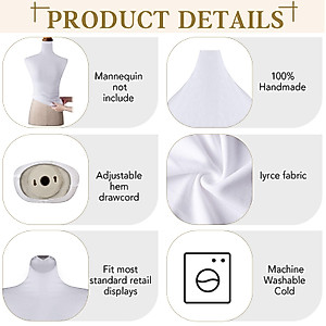 Peryiter 2 Pieces Mannequin Fabric Cover Upper Body Mannequin Cover Soft Stretchy Clothing Mannequin Cover for Retail Boutique Store Form Dummy Model Display Fitting Styling(White)
