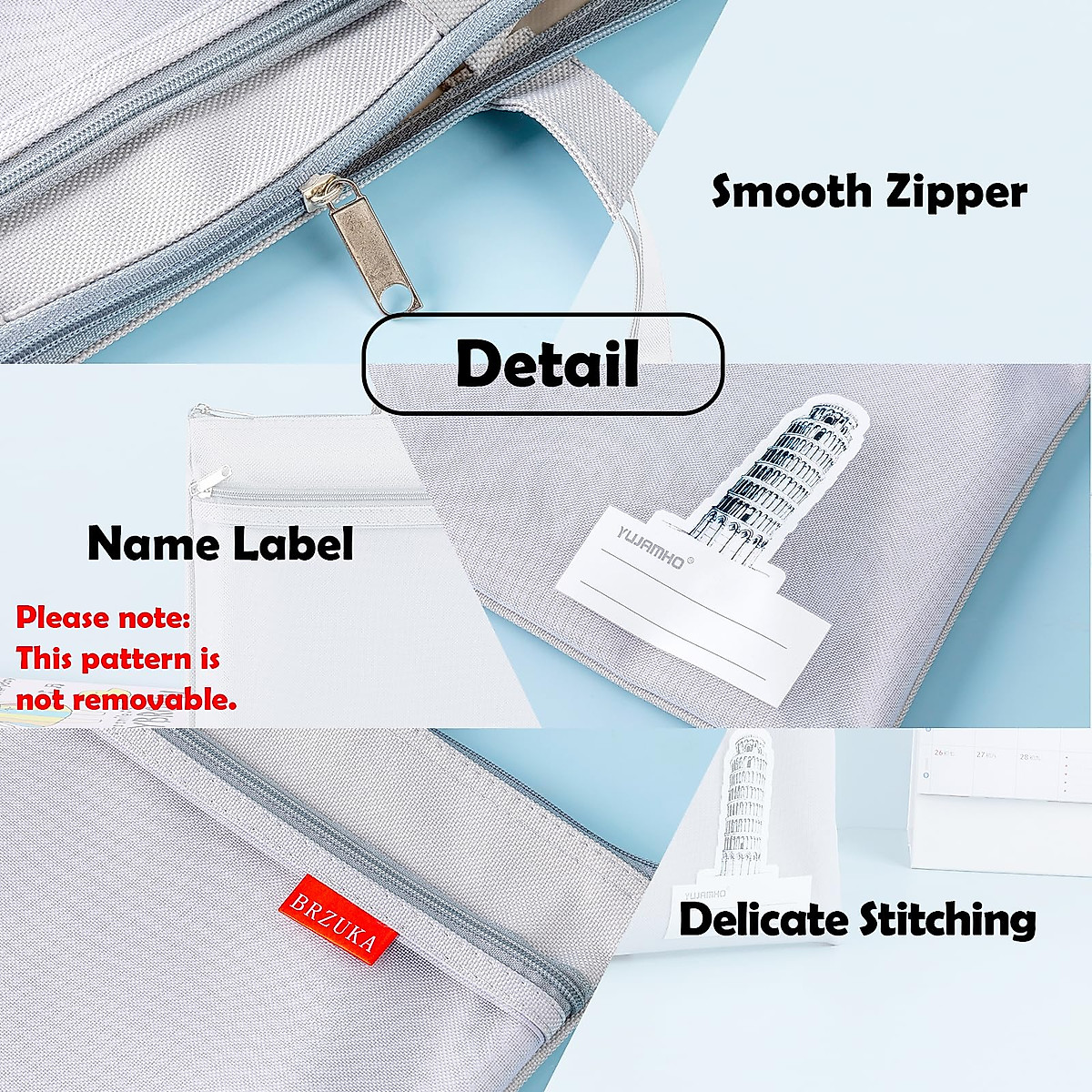 BRZUKA Mesh Zipper Pouch 11x13.7 in, A4 Double Pocket Waterproof File Bag with Handle, Document Storage for School/Travel/Office/Cross Stitch/Puzzle (Gray)