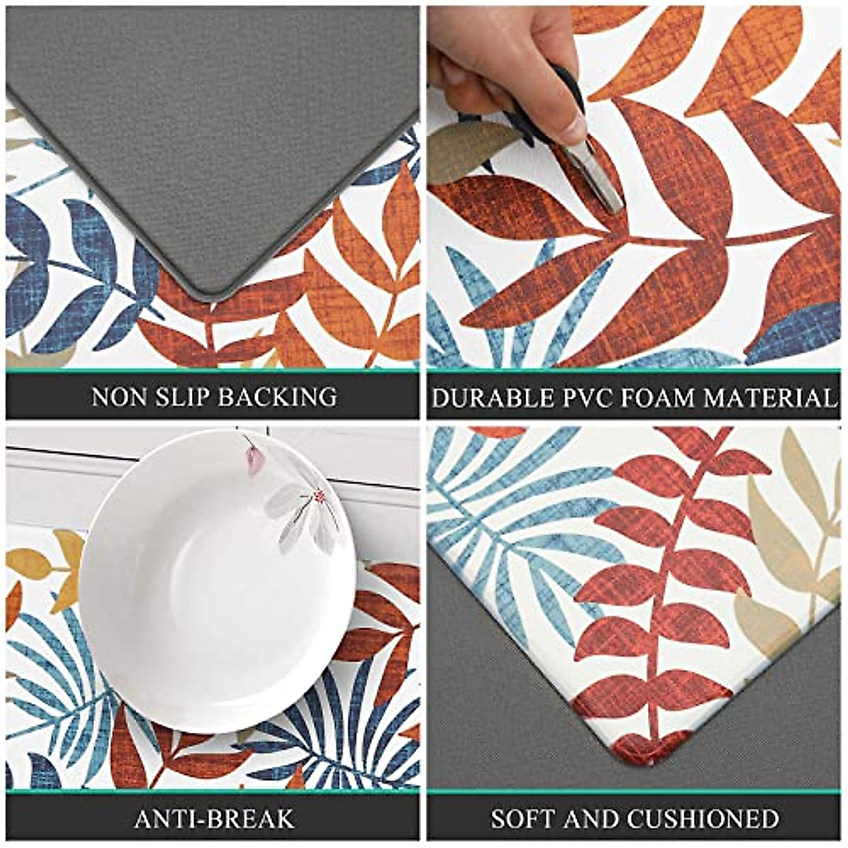 Pauwer Anti Fatigue Kitchen Floor Mat Set of 2 Waterproof Non Skid Kitchen Rugs and Mats Heavy Duty PVC Foam Cushioned Kitchen Runner Floor Mat Carpet for Kitchen Laundry Office
