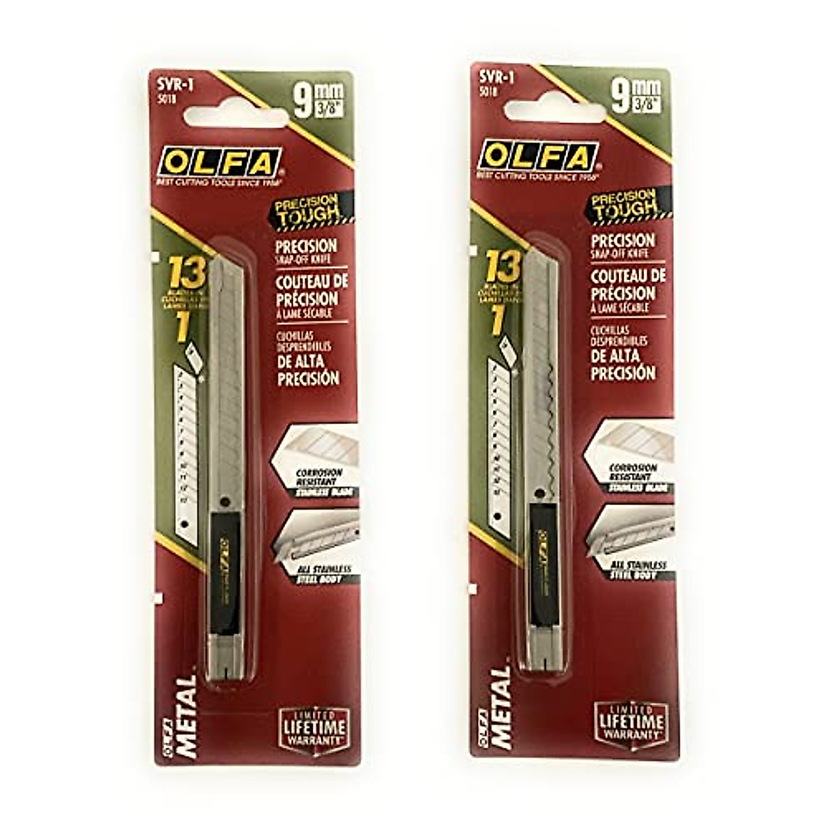 O L F A 5018 SVR-1 9mm Stainless Steel Slide-Lock Utility Knife (2 PACK)