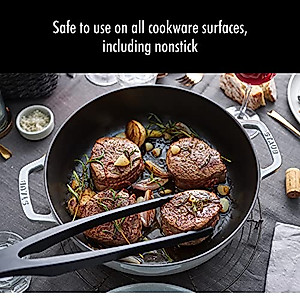 STAUB Tongs, 12.25-inch, Great for Flipping or Turning Foods, Durable BPA-Free Matte Black Silicone, Safe for Nonstick Cooking Surfaces