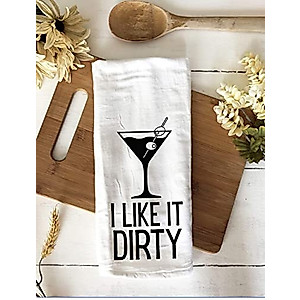 Handmade Funny Kitchen Towel, 100% Cotton Funny Dirty Martini Bar Towel for Kitchen, I Like It Dirty, Perfect for Hostess Housewarming Christmas Mother’s Day Birthday Gift (I Like It Dirty)