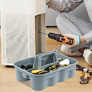 Yarebest 4-Pack Plastic Cleaning Tool Storage Caddy, 2 Compartment Caddy with Handle, Grey