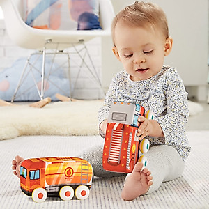 UNIH Car Toys for 1 Year Old Boy,Soft Plush Car Set with Play Mat,Pull-Back Vehicle Baby Soft Car Toys for Baby Toddlers 1 2 Year Old Boy Girl