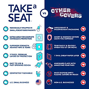 Take A Seat (12 Pack) XL toilet seat covers disposable flushable restroom accessories | everyday & travel essentials for women men kids travel accessories, travel size toiletries, road trip must haves