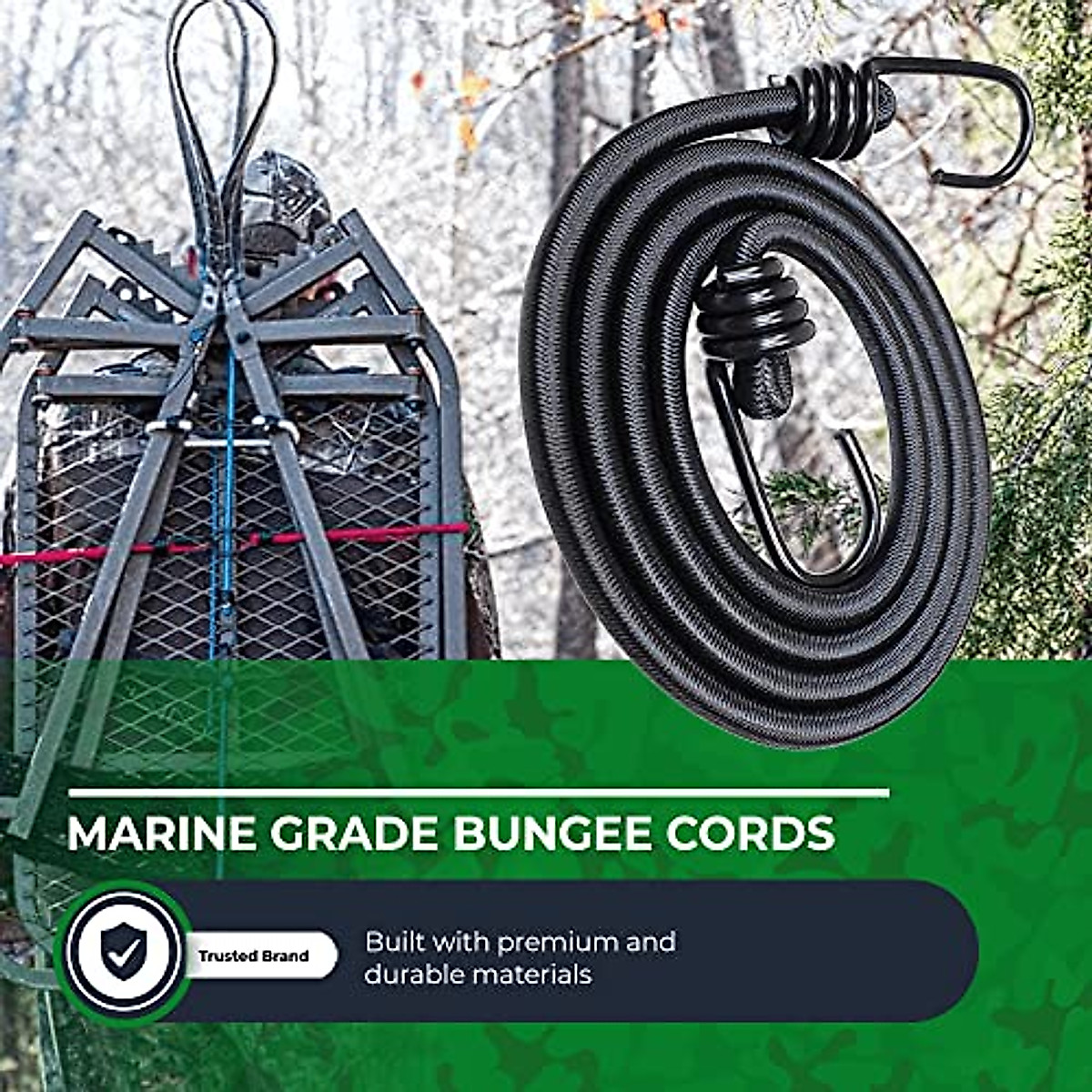 SGT KNOTS - Bungee Cord with Hooks | Marine Grade Shock Cord with 2 Hooks - Heavy Duty Elastic Cord - Bunjie Cords Strap - Bungees for Tie Downs, Camping, & Cars (24 in - Black, 4Pack)