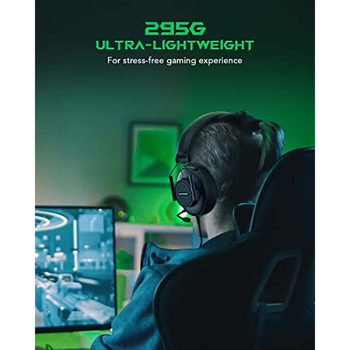 Black Shark Gaming Headset, Open Acoustic Gaming Headphones for PC, PS4, PS5, Xbox, Switch, 295G Ultra-Lightweight Headset with Microphone, Noise-Canceling Cardioid Mic, Stereo Surround 50mm Drivers