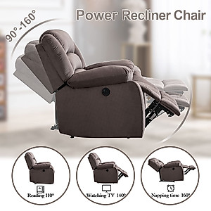 EBELLO Classic Power Recliner Chair, Oversized Electric Overstuffed Reclining Chair with Soft Cushion and Back, Sofa with Comfortable Armchair, Brown