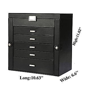 BOOVO Jewelry Box For women, 6 Layer Large Jewelry Organizer With Mirror, Multi-Function Storage Box With Lock, Accessory Holder With 5 Drawers, For Earrings Necklace Ring Bracelet (Black)