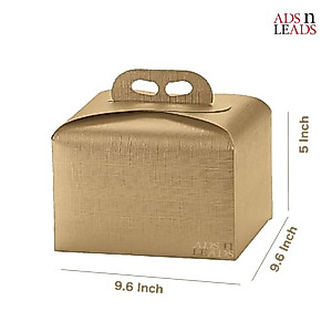 A&L Golden Cakes Bakery boxes - Tall Cake Box with Handles- Non-corrugated cardboard packaging Pastries, Chocolates, Pie, Birthday Party Containers, Wedding, Valentine's Day (GOLD 9.6 x 9.6 x 5 Inch)