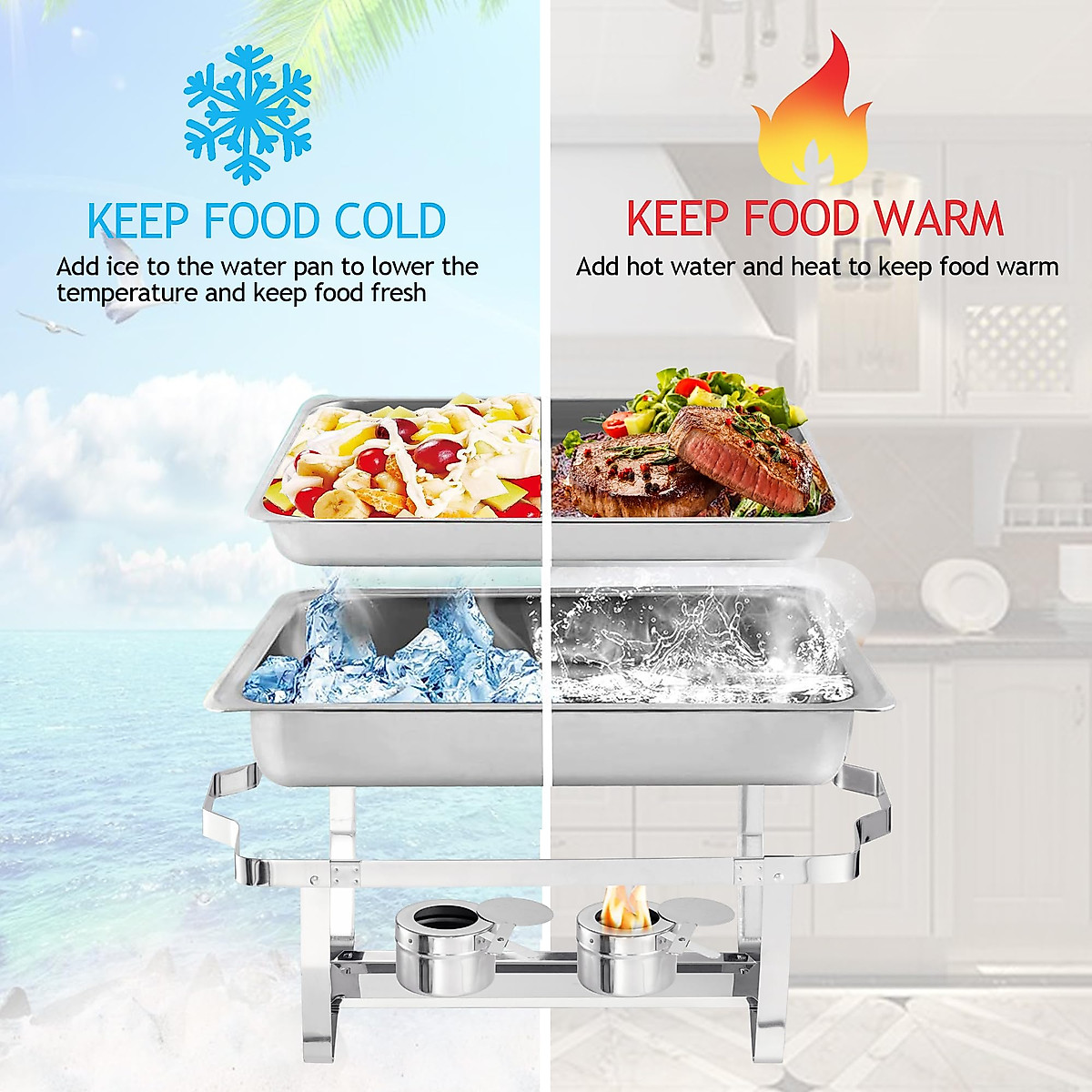 Chafing Dishes for Buffet 4 Pack, 9 Quart Stainless Steel Chafing Dish Buffet Set with Folding Frame, Food Warmers for Parties, Catering Supplies, Banquets, and Weddings