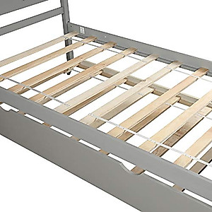 GLORHOME Twin Platform Bed Wood Day Bed Frame with Trundle and Headboard,Living Room/Bedroom Furniture for Kids Teens Adults, Grey