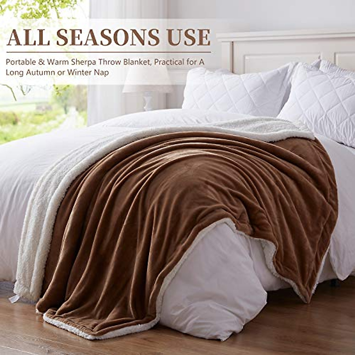 SEMECH Sherpa Throw Blanket Throw Size, Sherpa Fleece Throw Blanket Lightweight, Reversible Sherpa Blanket Machine Washable, 50" x 60", Tannin
