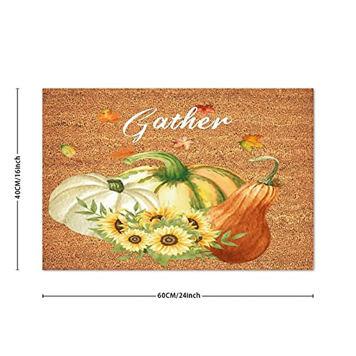 Fall Gather Coir Doormat Weather Resistant Door Mats Outdoor Funny Indoor Outdoor Welcome Front Entrance Doormat Autumn Pumpkin Sunflowers Fall Welcome Mat Front Door Entryway Mats 16x24in