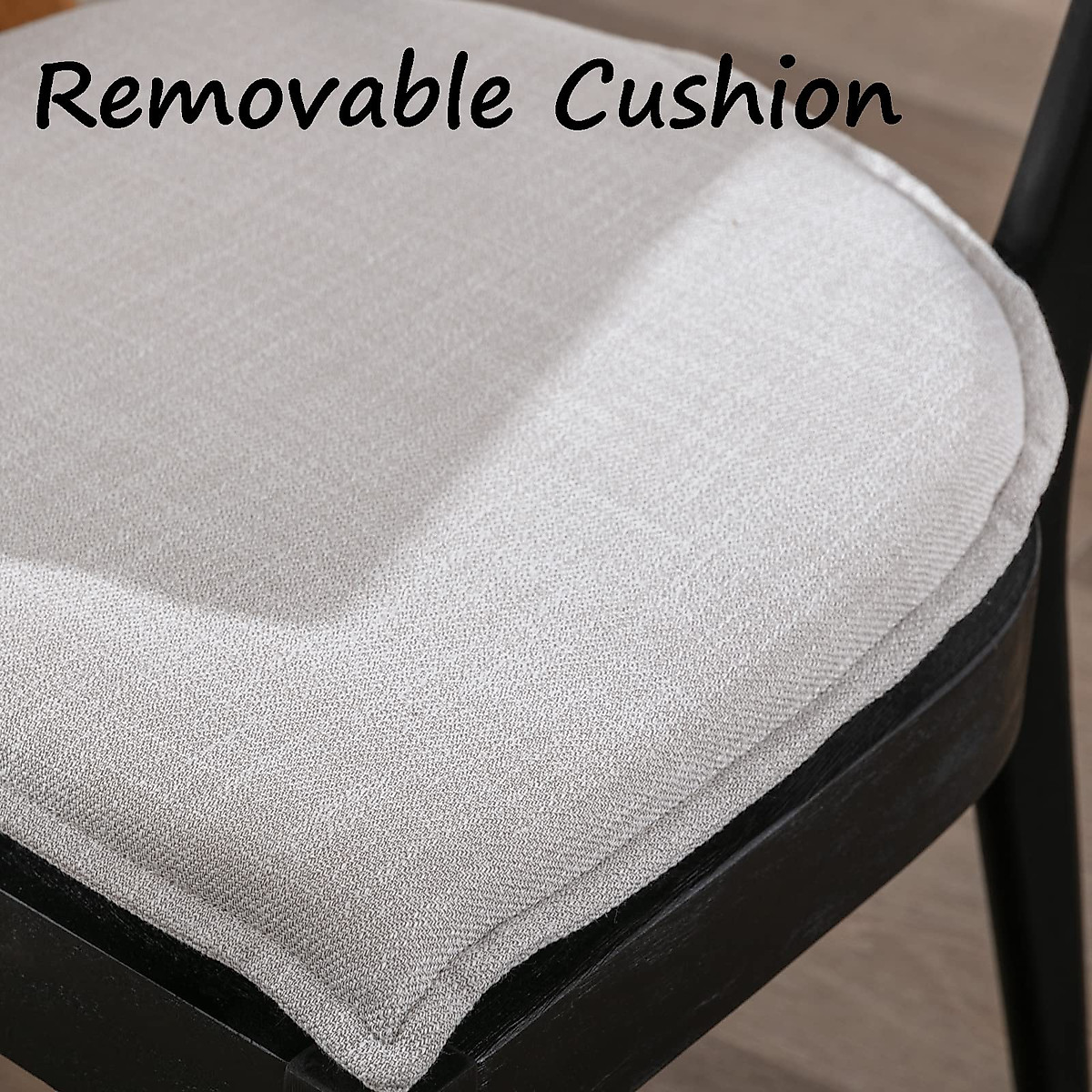 ZHENGHAO Rattan Dining Chairs Set of 2, French Country Cane Back Kitchen Chairs Upholstered Retro Comfy Chairs with Wood Legs for Dining Room, Black