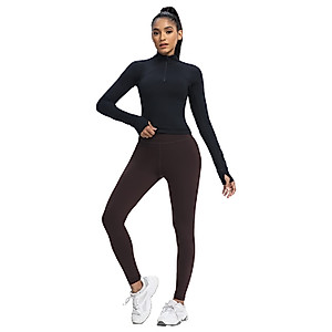 AVGO Long Sleeve Workout Shirts for Women Half Zip Pullover Cropped Sweatshirt Athletic Yoga Shirts(Black,Large)