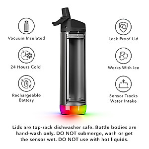 Hidrate Spark PRO Smart Water Bottle – Tracks Water Intake with Bluetooth, LED Glow Reminder When You Need to Drink – Straw Lid, 21oz, Black