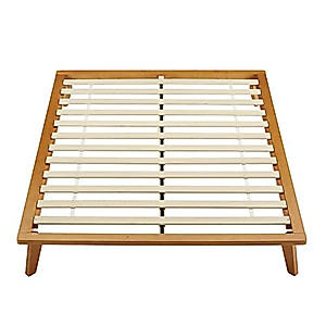BIKAHOM Luna Wood Platform Full Frame, 8.5 Inch Solid Wood Platform Bed with Under Bed Storage Space, No Box Spring Needed, Strong Wooden Slat System, Easy Assembly, Bedroom Furniture, Honey
