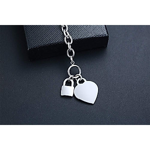 MEALGUET Custom Engraving Stylish Women Medical Alert Bracelet Stainless Steel Lock Heart Charm Link Medical ID Bracelet Toggle & T bar Clasps