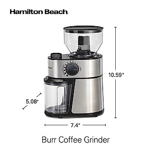 Hamilton Beach Electric Burr Coffee Grinder with Large 16oz Hopper & 18 Settings For 2-14 Cups, Stainless Steel (80385)