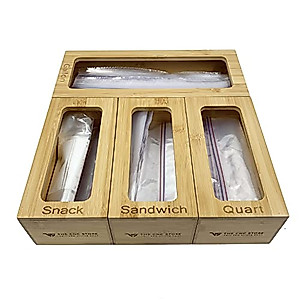 THE CNC STORE Ziplock Bag Storage Organizer| Bamboo Ziploc Bag Organizer for Kitchen Drawer| Food Baggie Holder Suitable for Gallon, Quart, Sandwich and Snack Variety Size Bags- Pack of 4