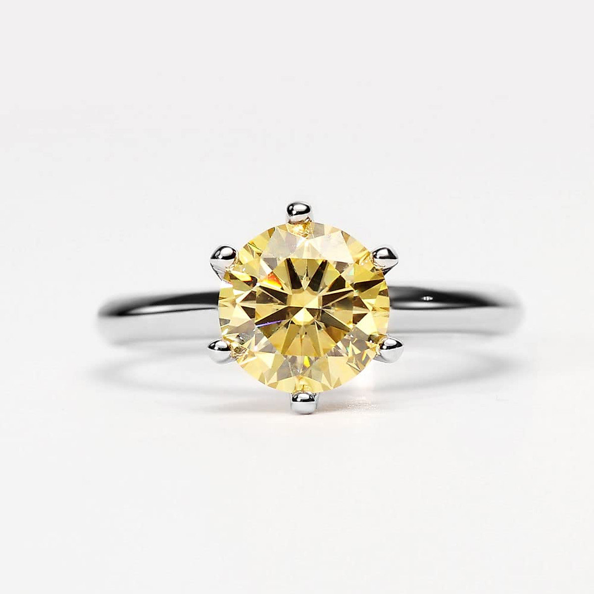 Michooyel 2ct Round Cut Moissanite Engagement Ring for Women Yellow Moissanite VVS1 Classic 6 Prongs Setting Solitaire Sterling Silver Women Rings