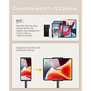 elitehood Floor Tablet Stand & Boom Mic Stand, 68in Height Adjustable iPad Holder Stand, Portable Tripod Microphone Stand for Singing, Compatible with iPad Pro Air Mini and 4-12.9’’ Phones & Tablets