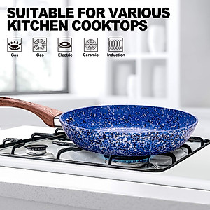 MICHELANGELO Frying Pan Set 10" & 12", Ultra Nonstick Frying Pans With Stone-Derived Coating,NON-TOXIC Stone Frying Pan Set With Heat-Resistant Bakelite Handle, Granite Frying Pan Set 10+12 inch, Blue